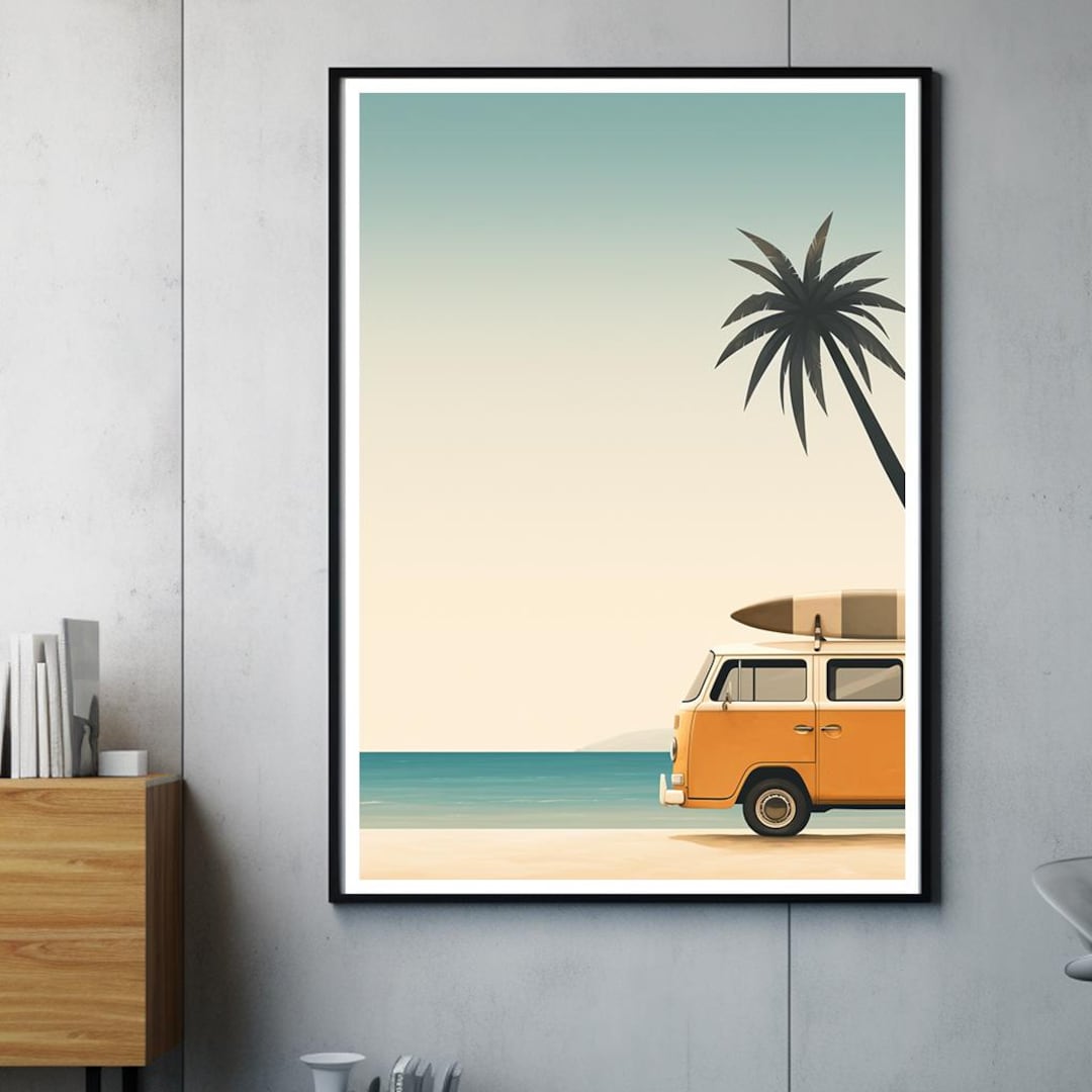 Vintage VW Bus Poster - Vanlife Wall Art | Bulli Illustration | Camping ...