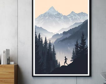 Trail Runner Art Print | Minimalist Running Wall Art | Scenic Trail ...