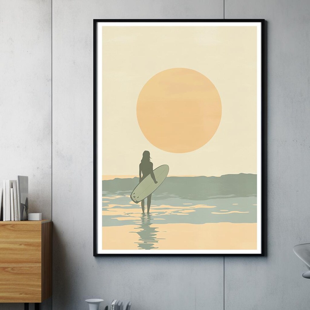 Surfer Girl Poster – Minimalist Surf Wall Art Without Frame | Sunset on ...