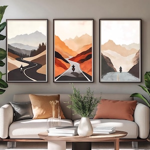 Minimalist Motorcycle Adventure Poster | Winding Road in Mountain ...