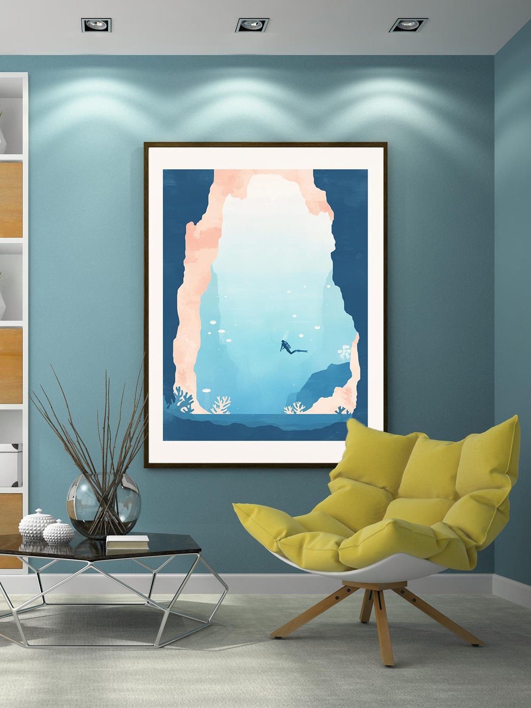 Diver Art Print | Minimalist Diving Wall Art | Underwater Adventure ...