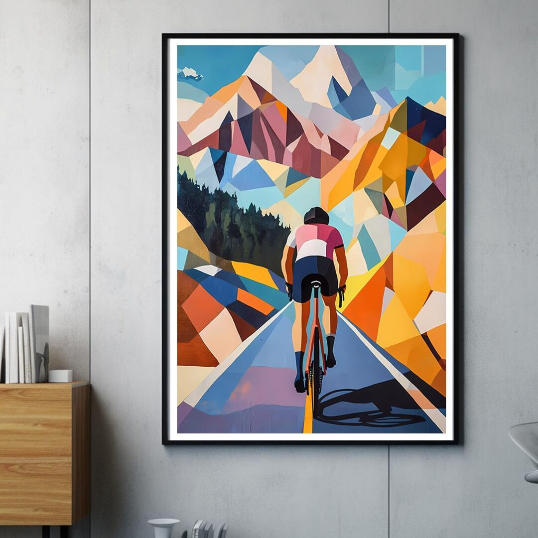 Geometric Cyclist Art Print | Minimalist Cycling Wall Art | Abstract ...