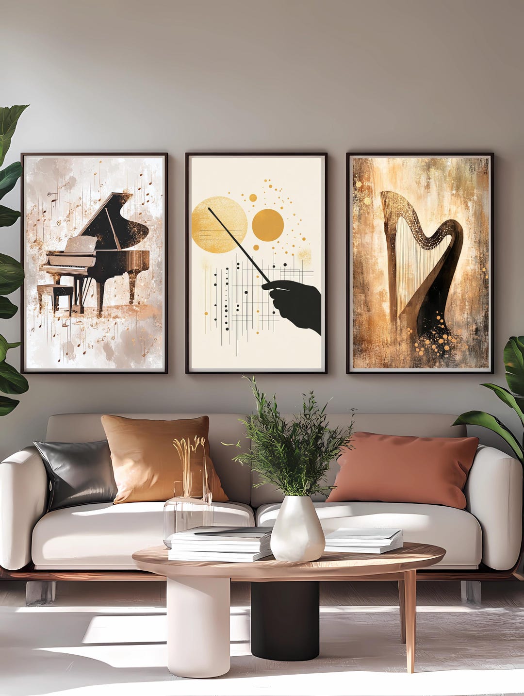 Classical Music Wall Art Set of 3 Posters With Piano, Harp & Conductor ...