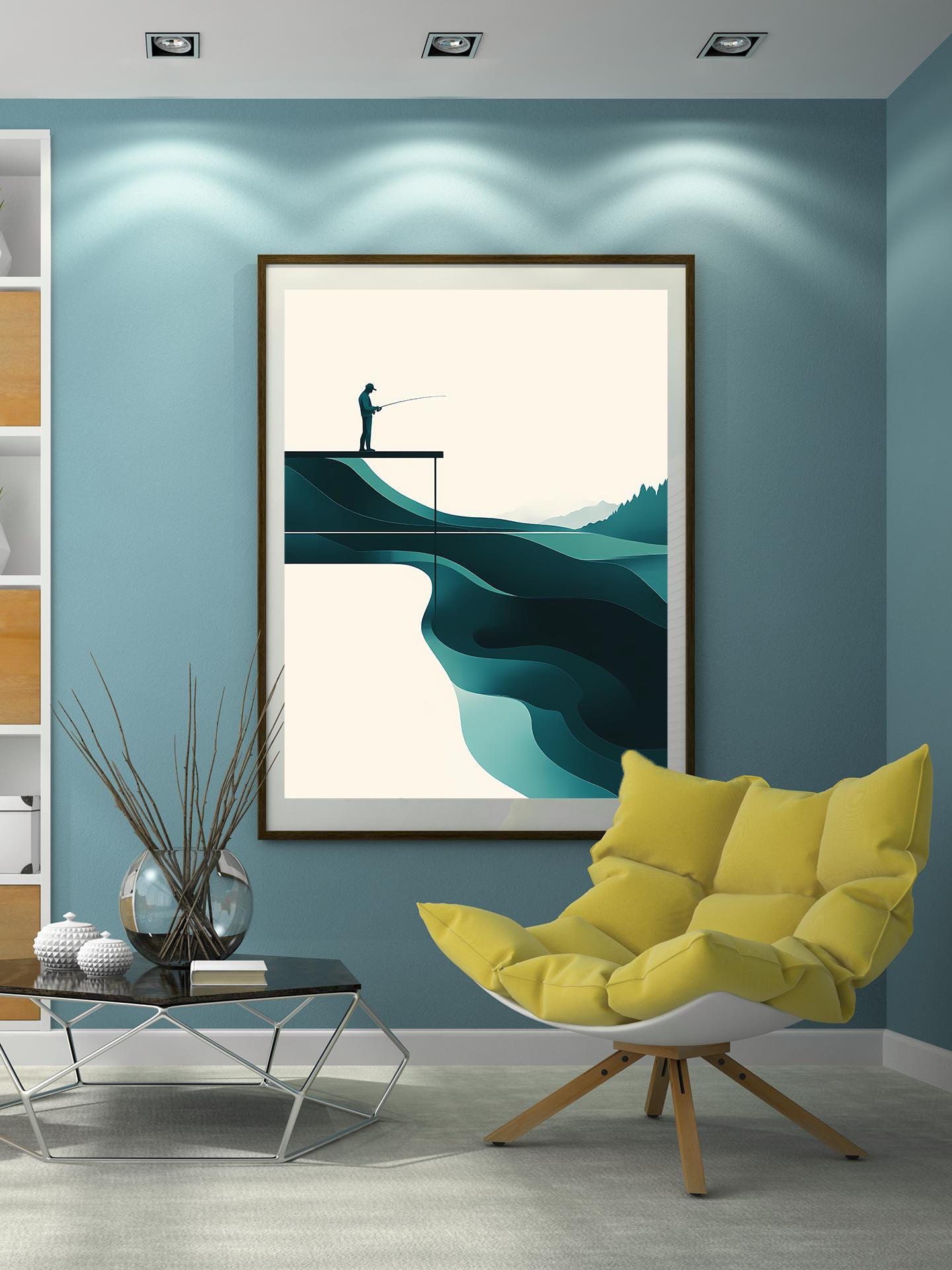 Modern Geometric Angler Art Print Abstract Fishing Poster Minimalist ...