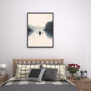 Sunset Canoe Wall Art | Minimalist Lake Adventure Poster | Calm Water ...