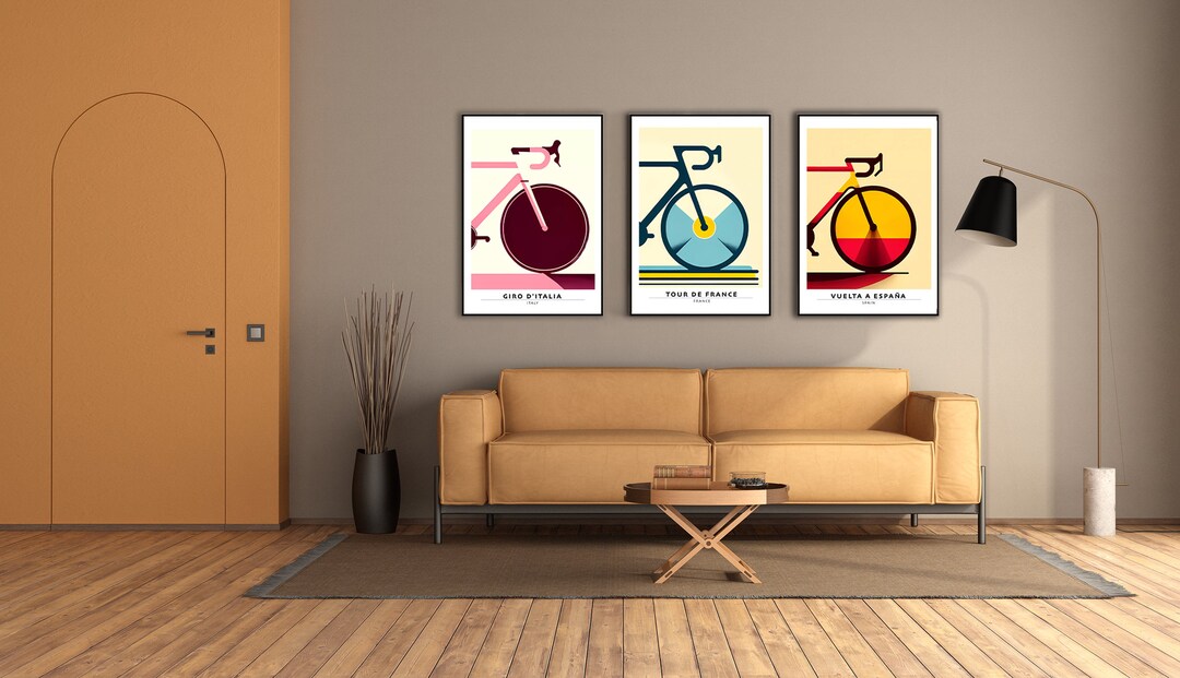 Road Bike Wall Art Set of 3 Tour Giro Vuelta Minimalistic Cycling ...