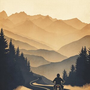 Minimalist Motorcycle Adventure Poster | Winding Road in Mountain ...