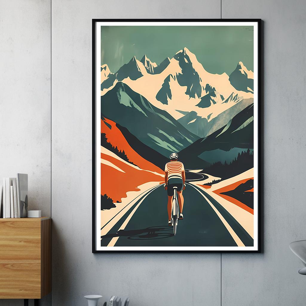 Vintage Cyclist in the Alps Art Print | Retro Cycling Wall Art | Alpine ...