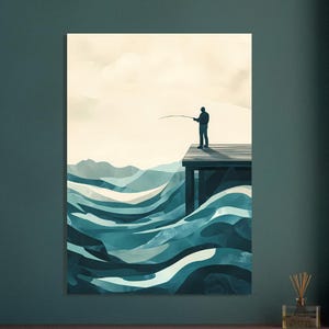 Modern Geometric Angler Art Print Abstract Fishing Poster Minimalist ...