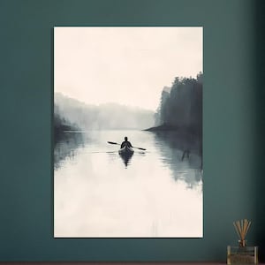Sunset Canoe Wall Art | Minimalist Lake Adventure Poster | Calm Water ...