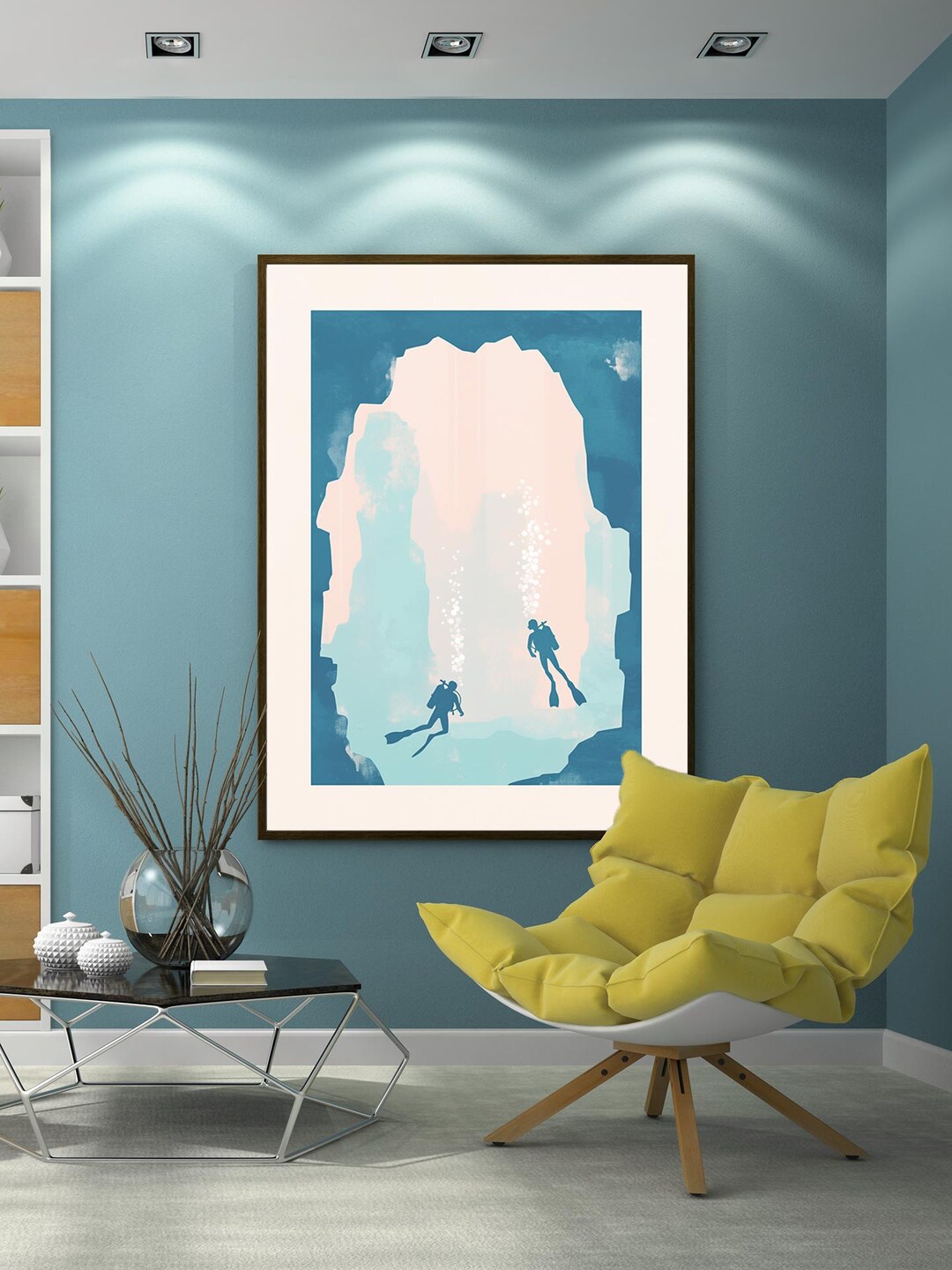 Diver Art Print | Minimalist Diving Wall Art | Underwater Adventure ...
