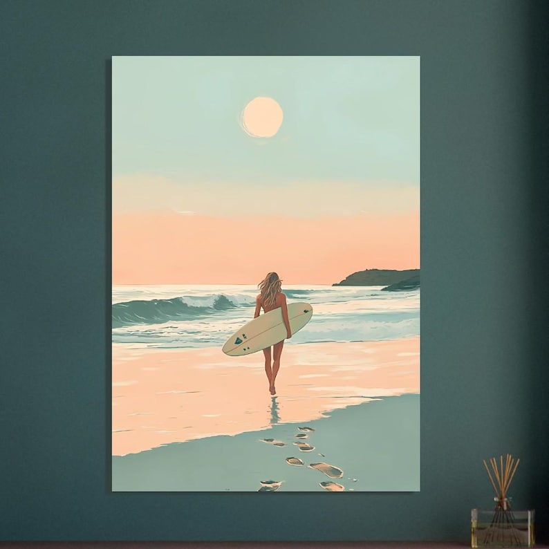 Surfer Girl Poster – Minimalist Surf Wall Art Without Frame | Sunset on ...