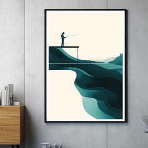 Modern Geometric Angler Art Print | Abstract Fishing Poster ...