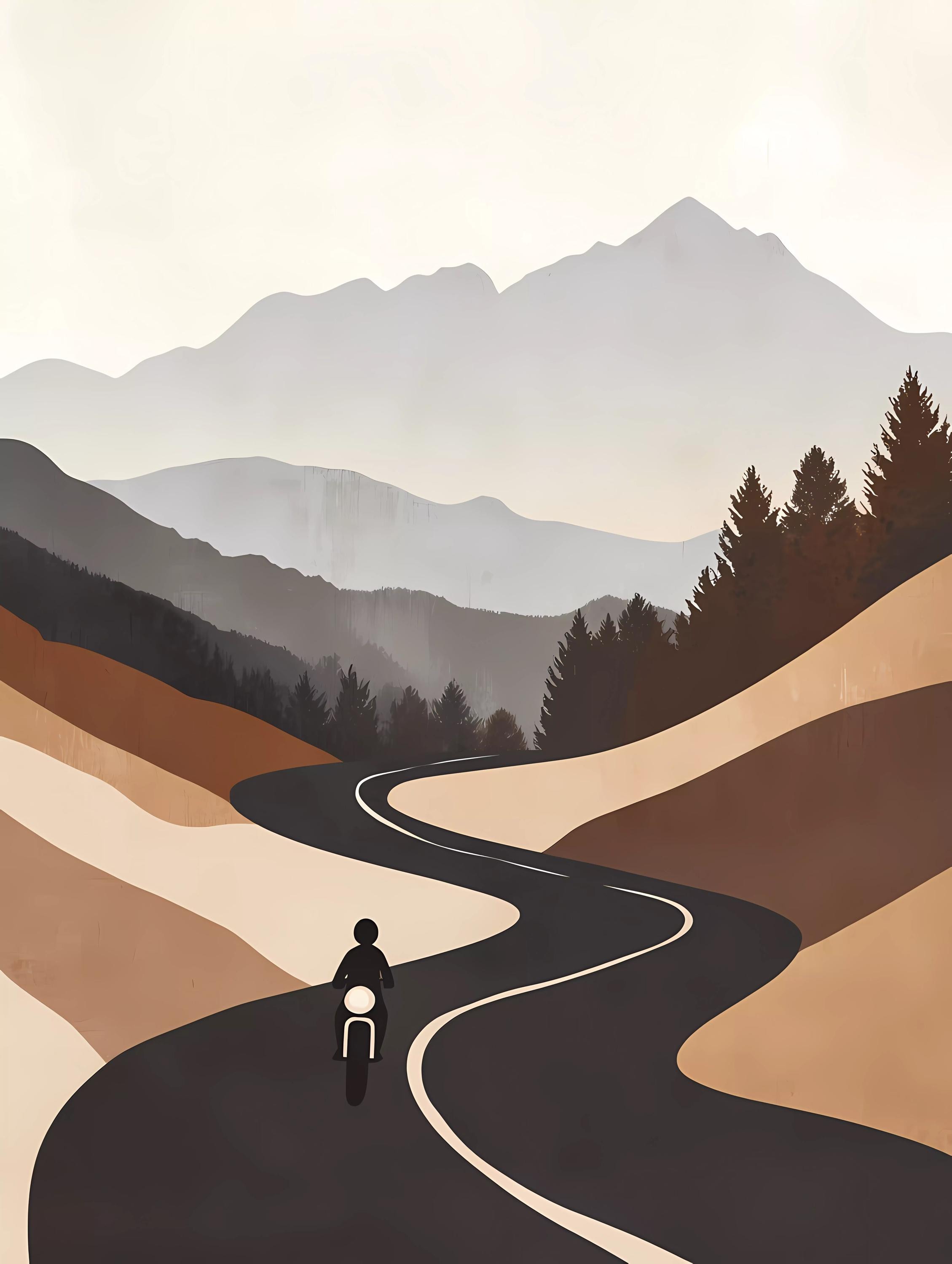 Minimalist Motorcycle Adventure Poster Winding Road in Mountain ...
