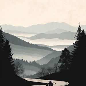 Minimalist Motorcycle Adventure Poster | Winding Road in Mountain ...