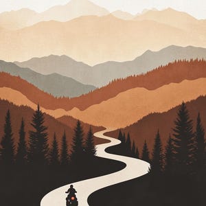 Minimalist Motorcycle Adventure Poster | Winding Road in Mountain ...