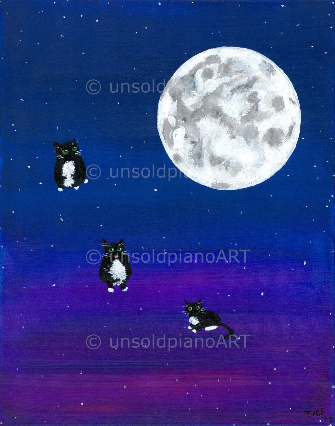 Three Tims Timming at the Moon - Original Art Print - Etsy