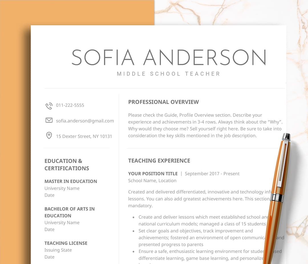 Teacher Resume Template Word, Teacher Resume Word, Educational Resume ...