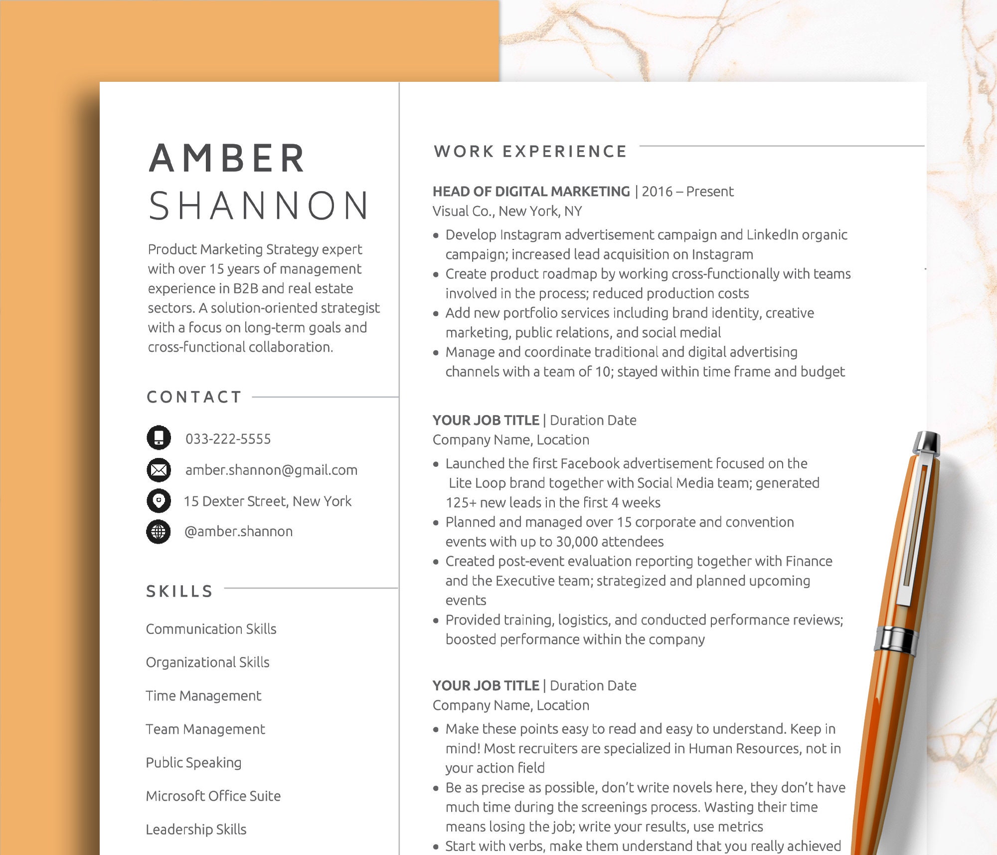 Executive Resume Template, Professional Modern Resume Template Word ...