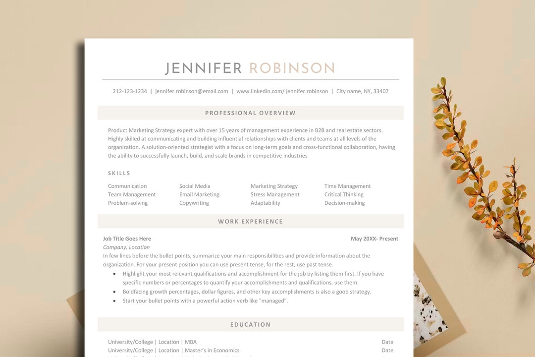 ATS Friendly Resume Template Word Professional Resume - Etsy