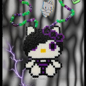 Goth Hello Emo Cat Kitty Kandi Perler Necklace Scene Kid Kawaii Pixel ...