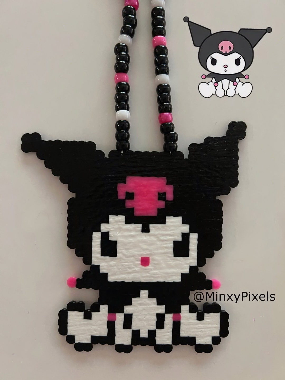 Black Cat Bunny Kandi Perler Necklace Kawaii Kitty Pixel Beads Jewelry ...