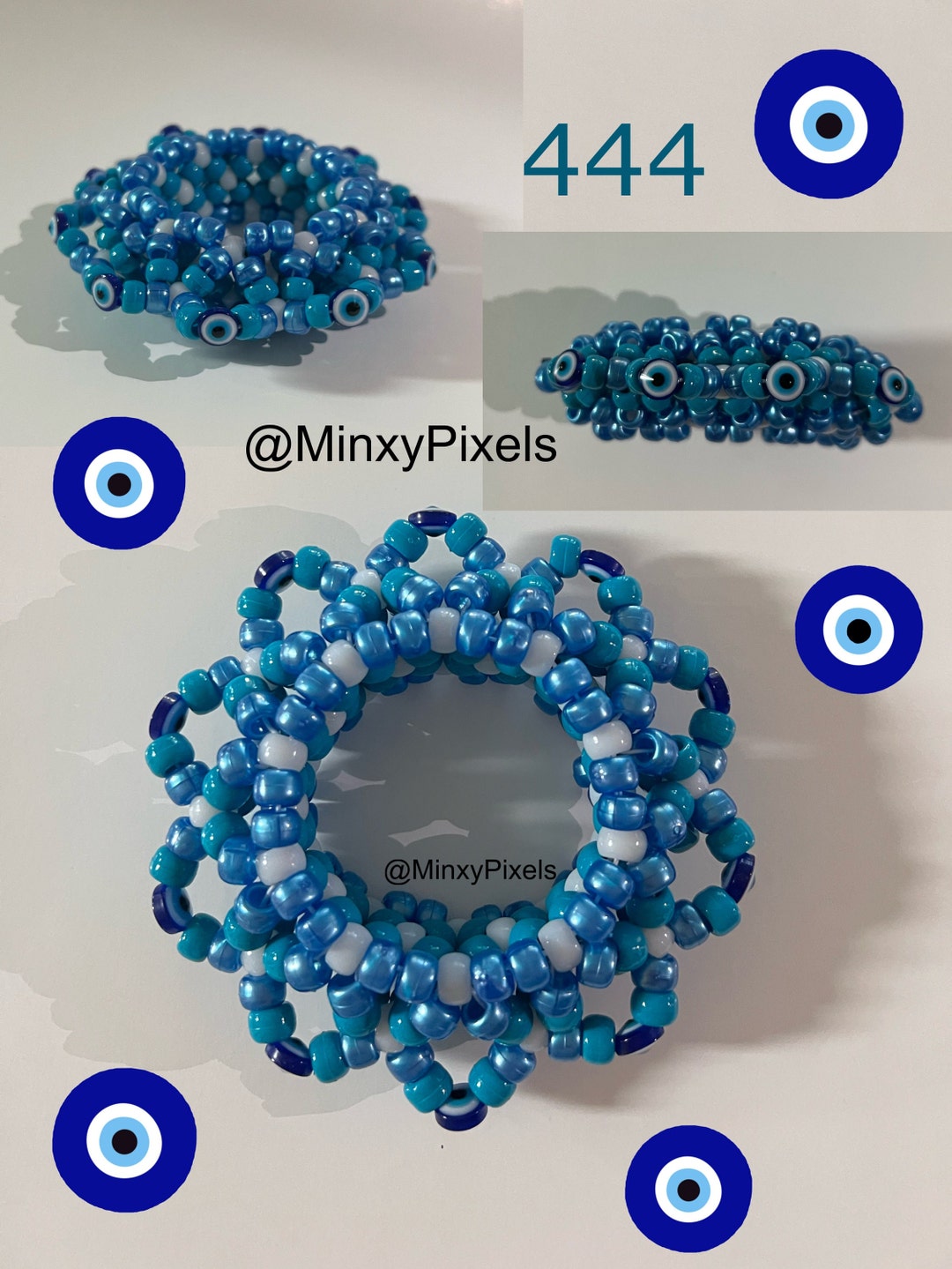 Evil Eye Small Mini 3D Cuff Blue Raver Kandi Perler Pixel Beads Beaded ...