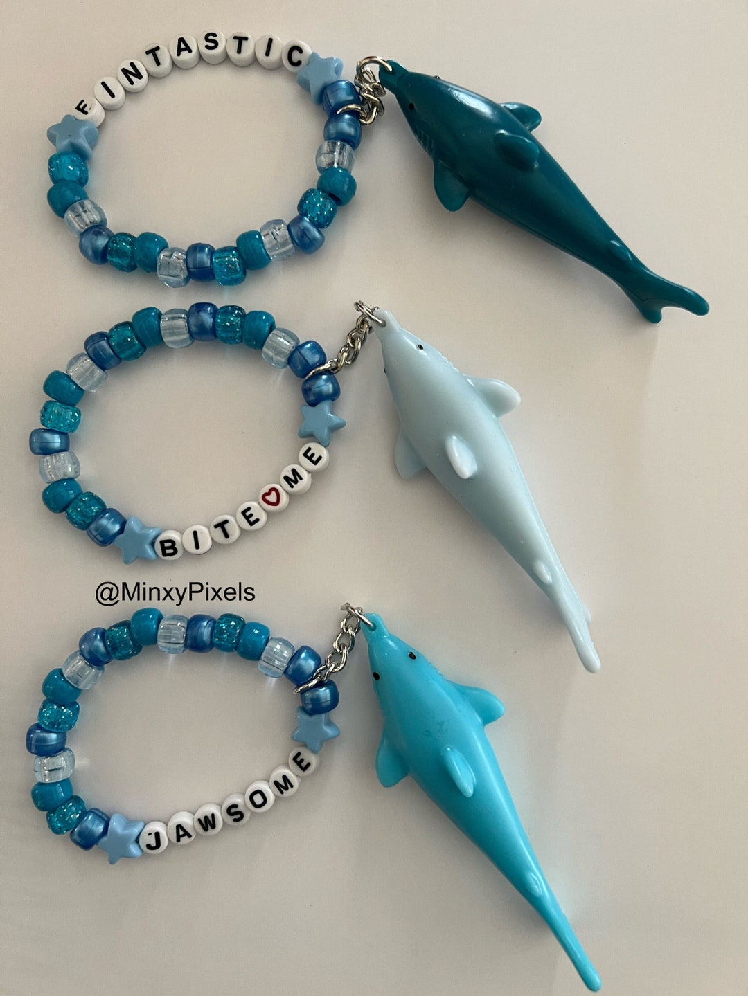 Shark Raver Kandi Bracelet Singles - Kawaii Blue Sharks Beads Ocean ...