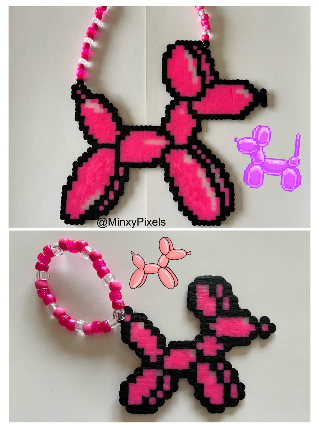 Balloon Animal Dog Kandi Perler Necklace Bracelet Set Puppy Balloons ...