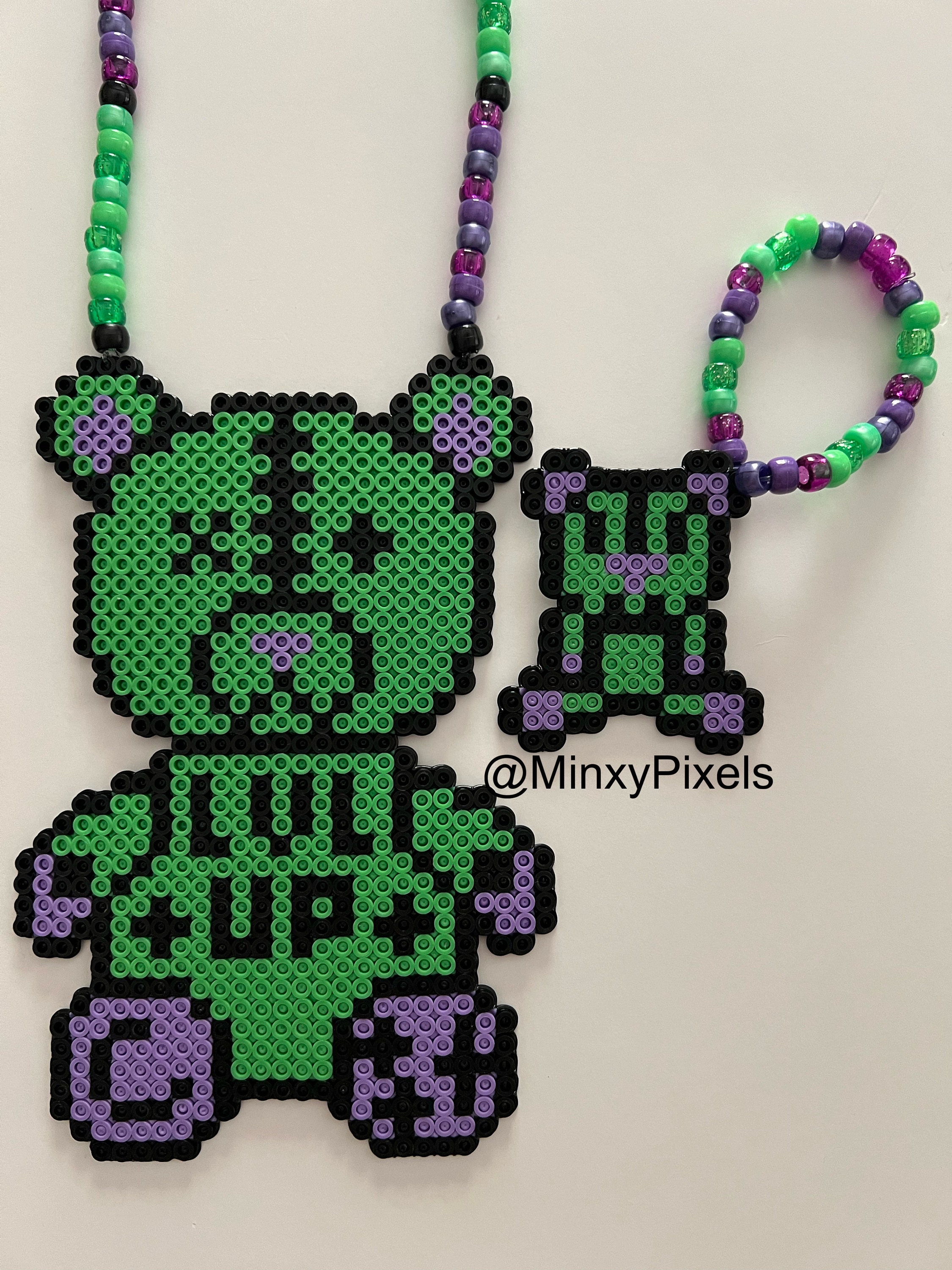 Custom DJ Bears Level up Raver Kandi Perler Necklace Bracelet Matching ...