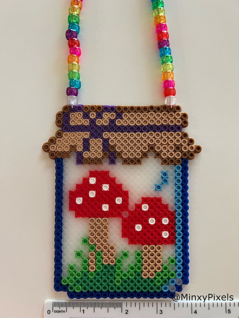 Mushroom Jar Kandi Perler Necklace Mushrooms Cottage Core - Etsy