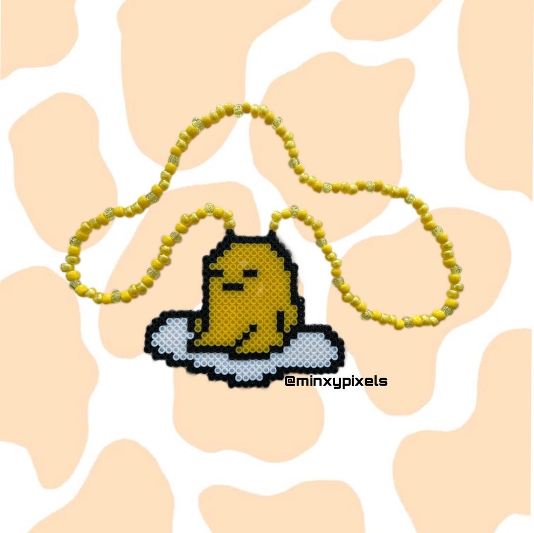 Lazy Cartoon Anime Egg Kandi Perler Necklace Yellow Pixel Beads Jewelry ...
