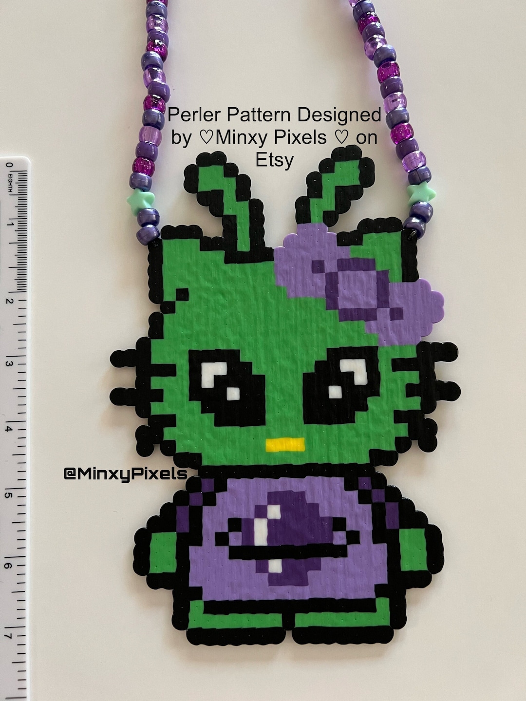 Alien Cartoon Cat Kitty Raver Kandi Perler Necklace Planet Saturn Moon ...