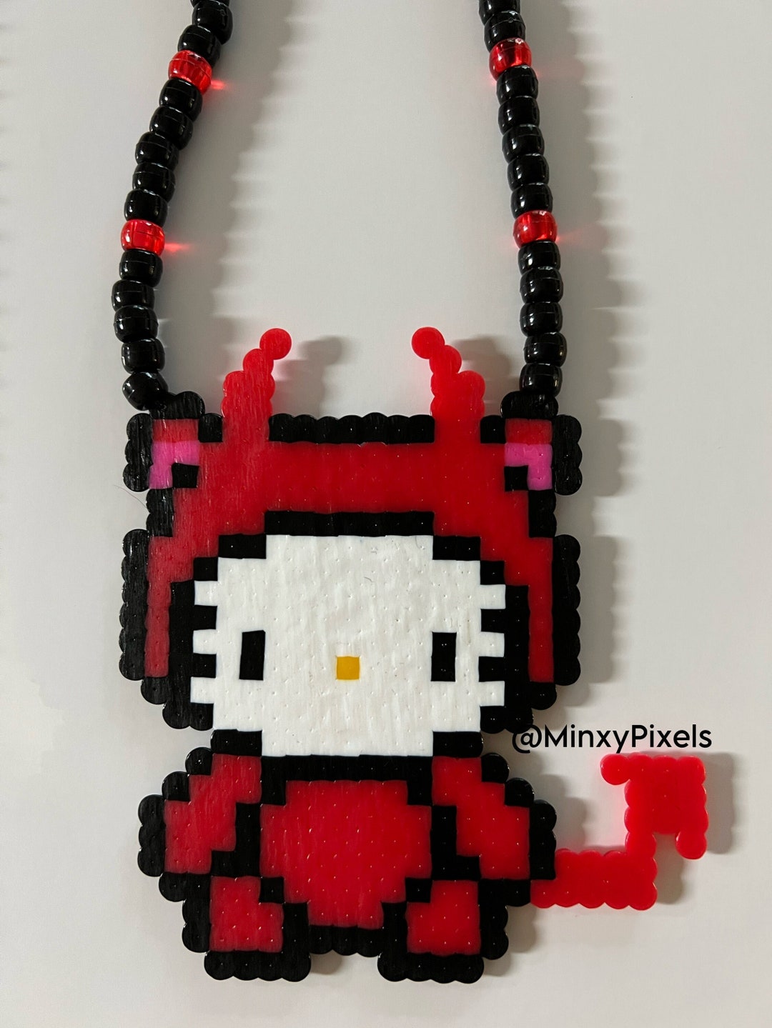 Devil Kitty Cat Kandi Perler Necklace Kawaii Rave Accessory Beads Jewelry Edm Rave Candy Wear ...