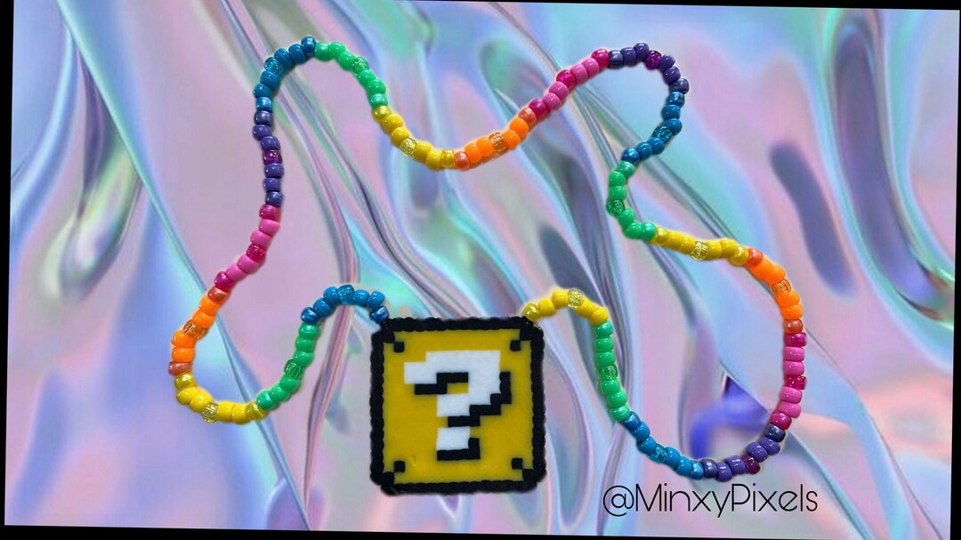 Mystery Gamer Block Kandi Perler Necklace Yellow Pixel Vintage Retro 8 ...
