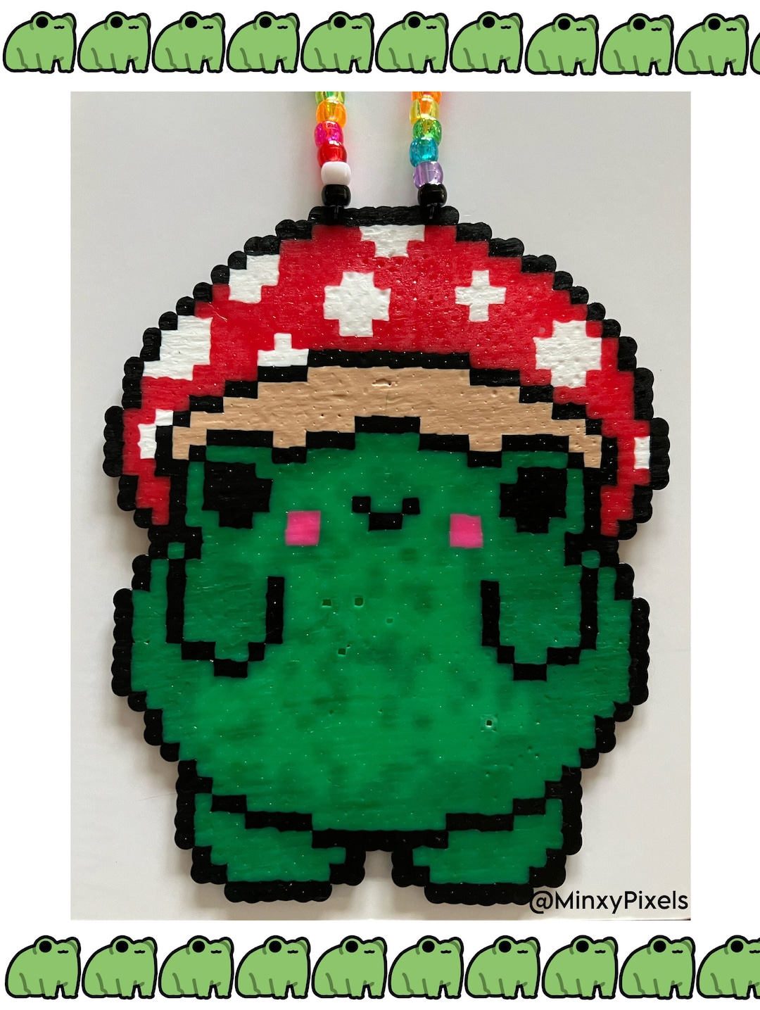Frog Mushroom Hat Kandi Perler Necklace Frogs Cottage Core - Etsy