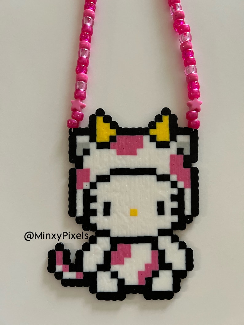 Strawberry Cow Kitty Cat Kandi Perler Necklace Raver Girl - Etsy