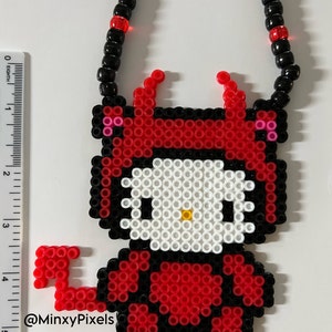 Devil Kitty Cat Kandi Perler Necklace Kawaii Rave Accessory Beads Jewelry Edm Rave Candy Wear ...