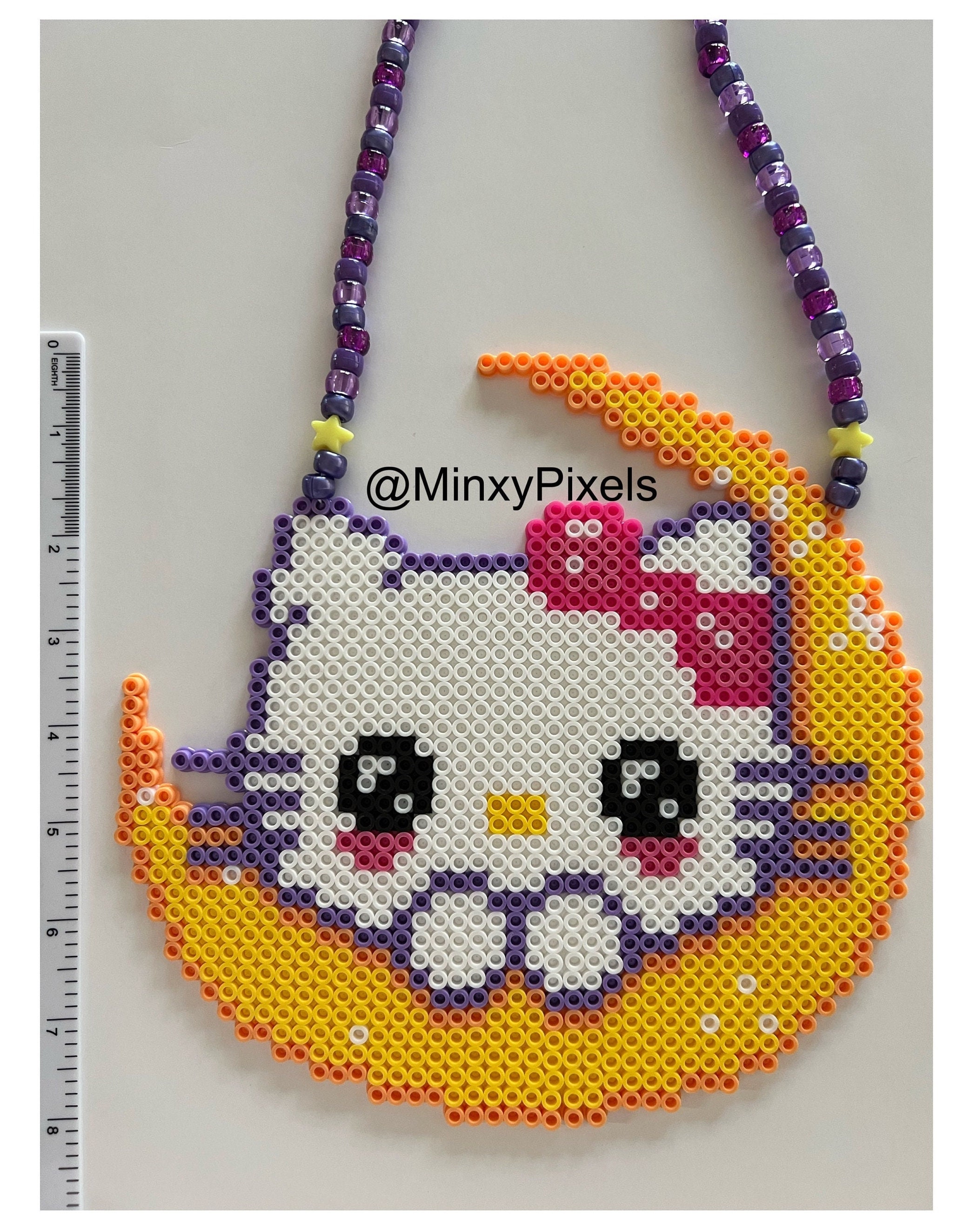Kawaii Moon Cat Kitty Kandi Perler Necklace Pixel Beads Jewelry Moons ...