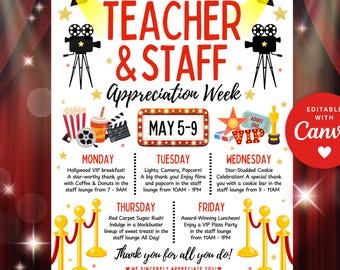 Editable Teacher Appreciation Week Itinerary Poster Teachers Staff ...