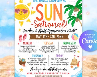 Editable Teacher Appreciation Week Itinerary Poster Teachers Staff ...