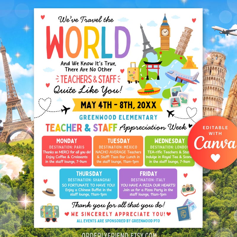 Around the World Teacher Appreciation Theme - Etsy