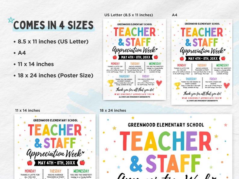 Editable Teacher Appreciation Week Itinerary Poster Teachers Staff ...