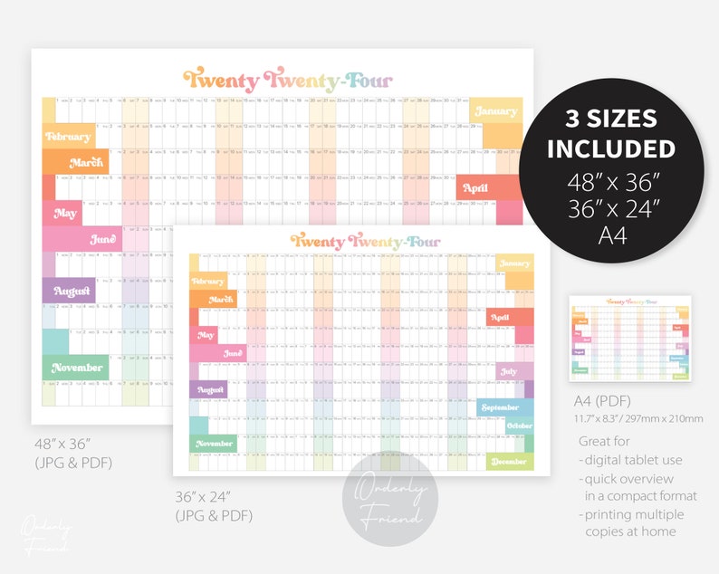 Giant 2024 Wall Calendar 2024 Year Planner Printable Year at A Glance ...