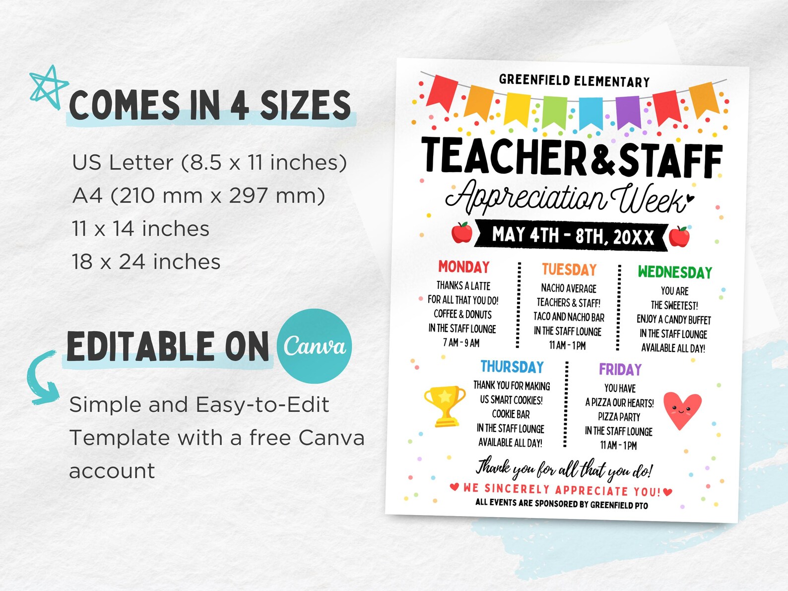Editable Teacher Appreciation Week Itinerary Poster Teachers Staff ...