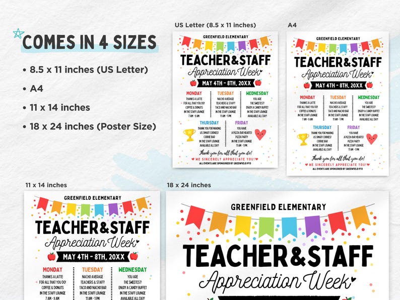 Editable Teacher Appreciation Week Itinerary Poster Teachers Staff ...