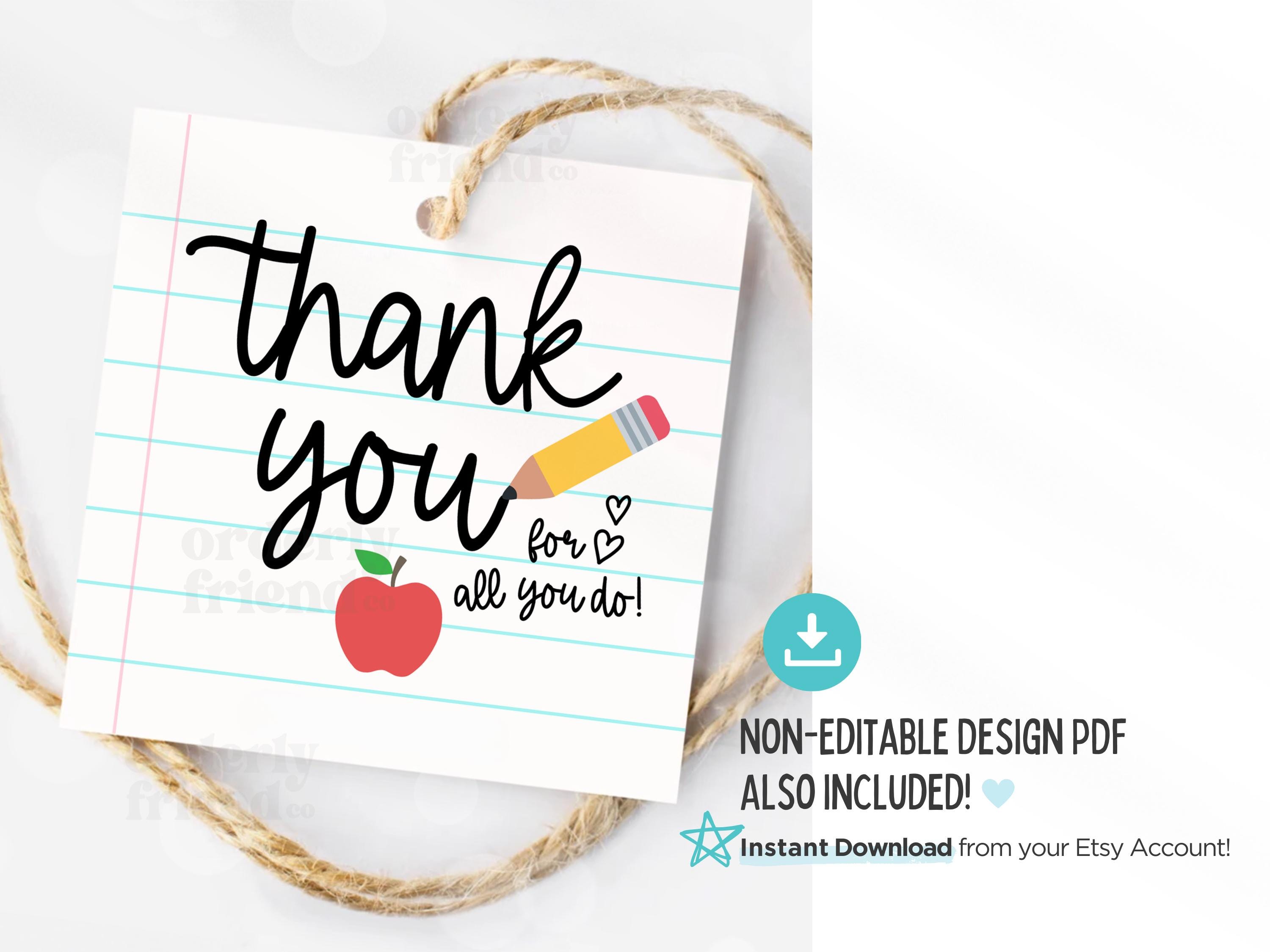 Teacher Appreciation Gift Tags Thank You Teacher Gift Tag Cookie School ...