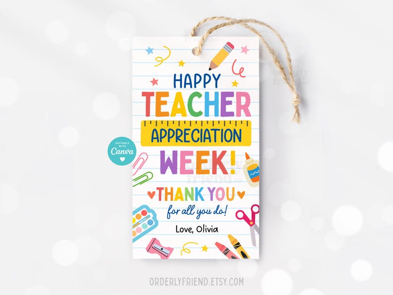 Teacher Appreciation Gift Tags Thank You Teacher Gift Tag School ...