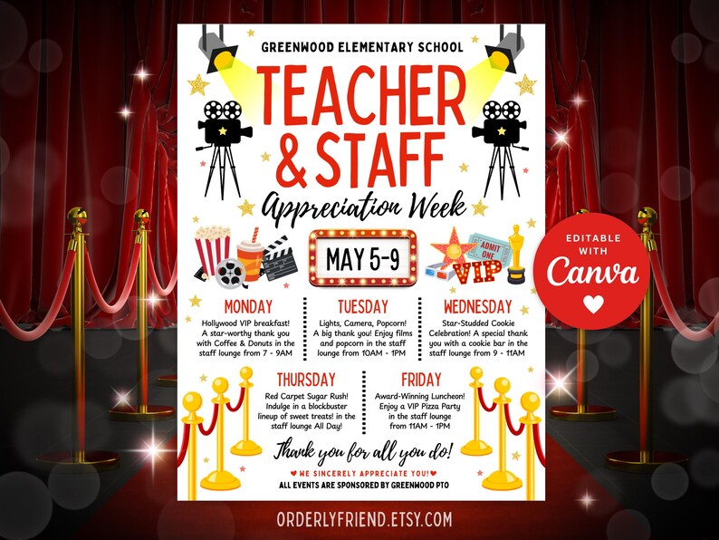 Editable Teacher Appreciation Week Itinerary Poster Teachers & Staff ...