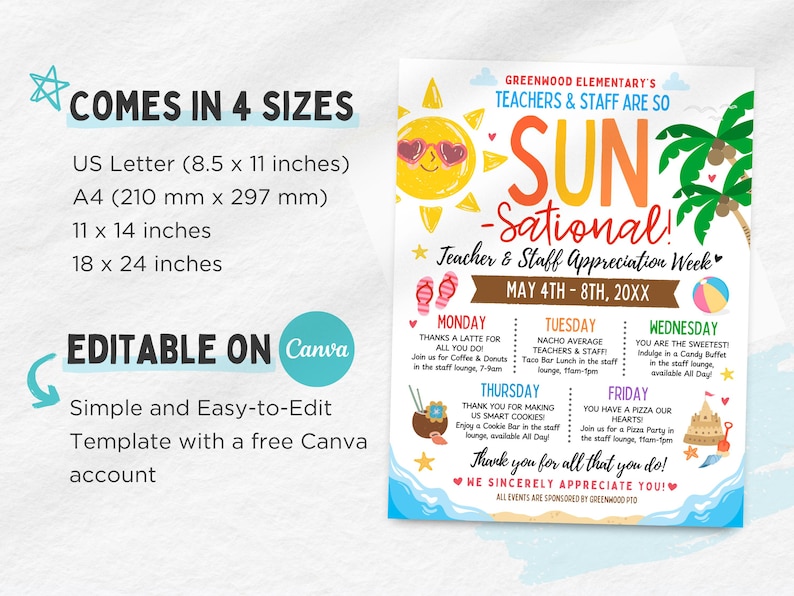 Editable Teacher Appreciation Week Itinerary Poster Sunsational ...
